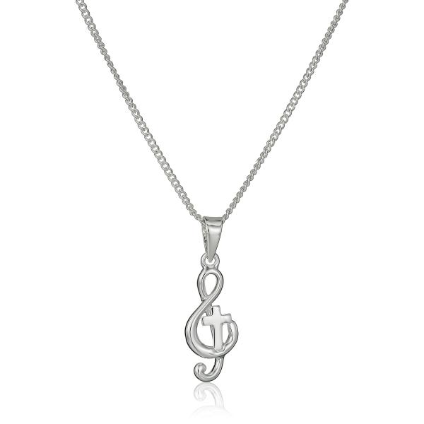 商品名: ト音記号クロスシルバーメッキペンダントネックレス ? 18インチチェーン Dicksons Music is in My Soul Treble Clef Cross Silver Plated Pendant 18 Inch C...