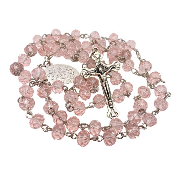 商品名: Light Pink Crystal Beads Rosary Catholic Necklace Miraculous Medal &amp; Crucifix Nazareth Store Pink Pearl Beads R...