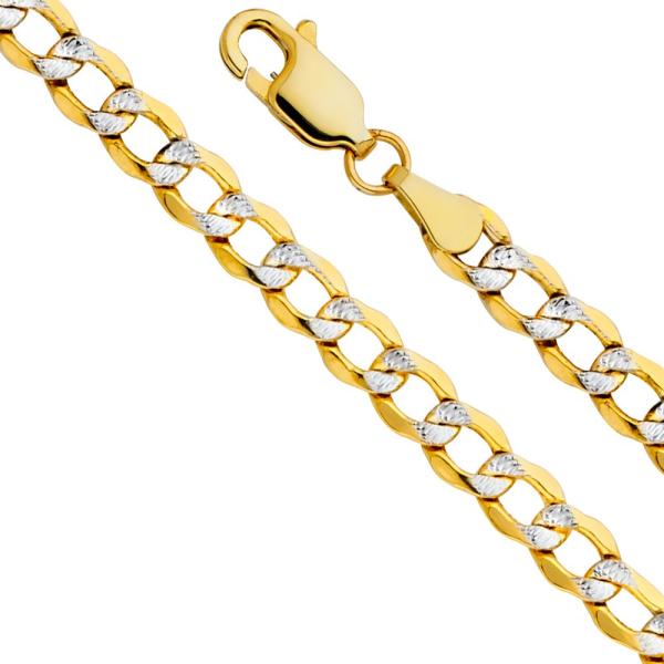 商品名: 14?Kイエローゴールドメンズ6.5?MM中空キューバ縁石ホワイトPaveチェーンブレスレットwith Lobster Claw Clasp???8?" 14k REAL Two Tone Gold Men's 6.5mm Hol...