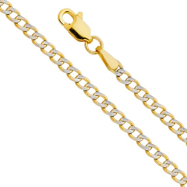商品名: 14?K黄色ゴールド2?mm中空キューバ縁石ホワイトPaveチェーンネックレスwith Lobster Claw Clasp The World Jewelry Center 14k Real Two Tone Gold 2mm ...