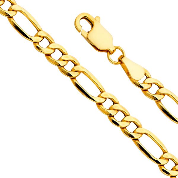 商品名: The World Jewelry Center 14Kリアルイエローゴールド メンズ 7mm 中空フィガロ 3+1チェーンネックレス ロブスタークロウクラスプ付き, 8 inches, 14Kゴールド。 14k REAL Yel...