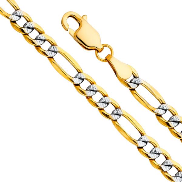 商品名: The World Jewelry Center 14Kリアルツートーンゴールド メンズ 6.5mm 中空フィガロ3+1ホワイトパヴェチェーンブレスレット ロブスタークロウクラスプ 8インチ, 8 inches, 14Kゴールド。...