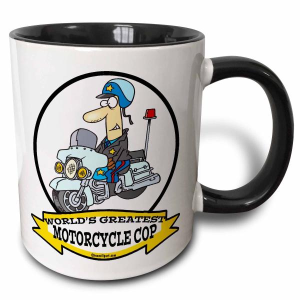 商品名: 3drose Dooni Designs Worlds Greatest漫画 ? Funny Worlds Greatest Motorcycle Cop Cartoon ? マグカップ 11 oz ホワイト mug_103363...