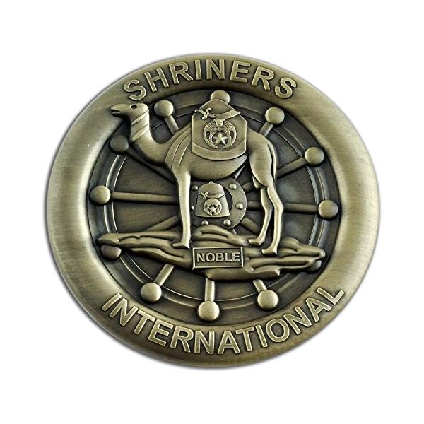 商品名: Masonicアンティーク真鍮Shriners国際自動車エンブレム Shriners International Round Masonic Auto Emblem - [Antique Brass][3'' Diameter]ブ...