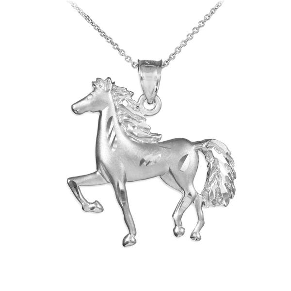 商品名: Animal Kingdom 925スターリングシルバー サテン仕上げ ホースチャーム ペンダントネックレス, スターリングシルバー 925 Sterling Silver Satin Finish Horse Charm Pen...