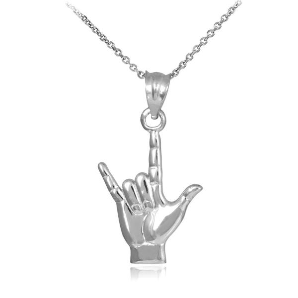 商品名: 10 KホワイトゴールドI Love You Hand Sign Languageチャームペンダントネックレス 10k White Gold I Love You Hand Sign Language Charm Pendant ...