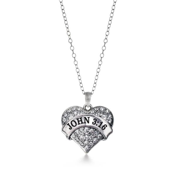 商品名: Inspiredシルバージョン3?: 16パヴェハートチャームネックレスクリアクリスタルラインストーン Inspired Silver - John 3:16 Charm Necklace for Women - Silver P...