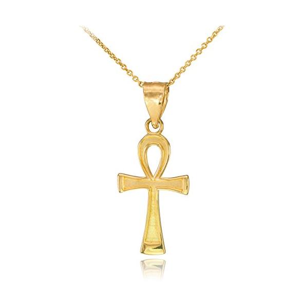商品名: 10K イエローゴールド エジプトアンク十字架チャームペンダントネックレス ゴールド 10K Yellow Gold 1" Egyptian Ankh Key of Life Pendant Necklace with Rolo ...