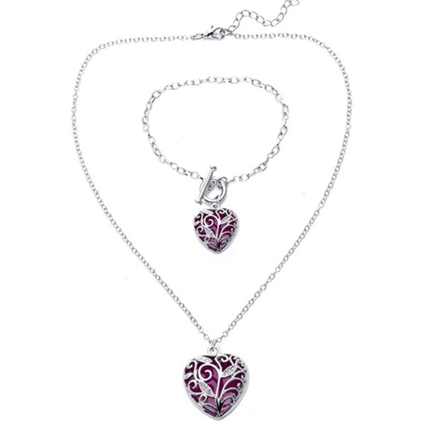 商品名: Bigハートロケットグローin theダークネックレスとブレスレットセット光沢ジュエリーペンダントスチームパンクFairy Magical パープル Big Heart Locket Glow in the Dark Neckla...