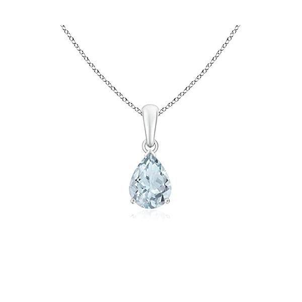 商品名: ペアシェイプアクアマリンソリティアペンダント|シルバー|彼女の為にジュエリーギフト Angara Natural Aquamarine Solitaire Pendant Necklace for Women, Girls in ...