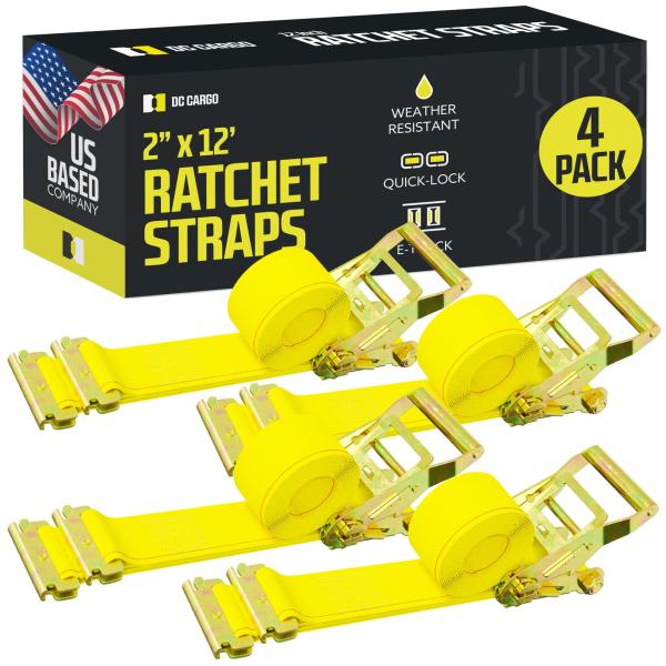 商品名: - 4-pack 212RSEF E Track Ratchet Straps Cargo Tie-Downs, (Pack of 4) 2 x 12 Heavy Duty Yellow Tie-Down Rachet Strap...