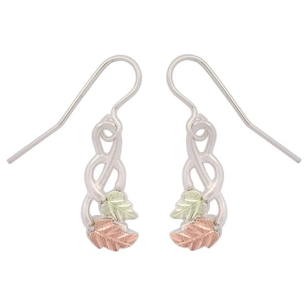 商品名: ファンシースクロール象眼リーフピアス スターリングシルバー 12Kグリーンとローズブラックヒルズゴールド, 金属, 非対応 Fancy Scroll Inlaid Leaf Earrings, Sterling Silver, 1...