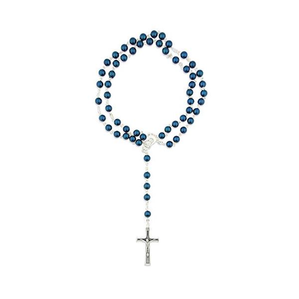 商品名: イタリア製 カラフルなカトリック教ロザリオ。 Rosary with Colorful Round Hail Mary Beads on Silver-Tone Chain with Blessed Mother Center a...