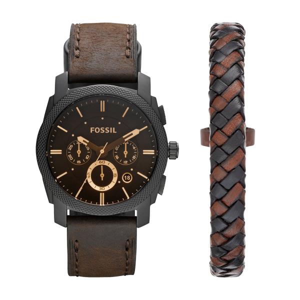 商品名: 化石マシンクロノグラフレザーWatch andブレスレットボックスセット One Size ダークブラウン Fossil Men's Machine Quartz Stainless Steel Chronograph Watch...