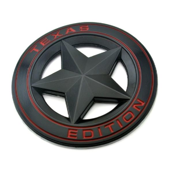 商品名: Muzzys Texas Edition Starブラックandレッドラウンド3 "シールドエンブレムユニバーサルStick Onトヨタタンドラ、タコマ、フォードf150、シボレーSilverado、日産タイタン、フード、ドア、テ...