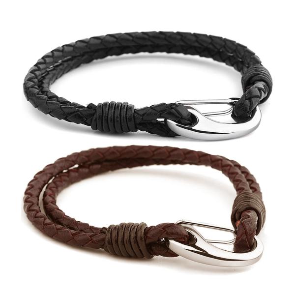 商品名: (brown) - Oidea 2pcs Leather Woven Bracelet for Men Women,Nick Free Stainless Steel Clasp,8-22cm OIDEA 2pcs Couples...