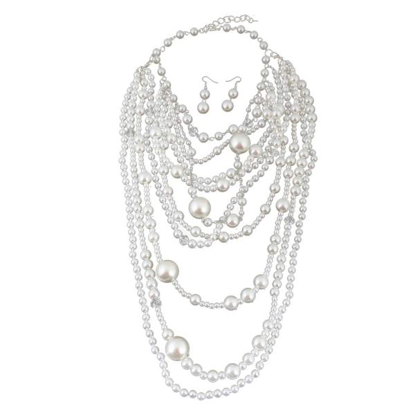 商品名:  Thkmeet Gatsby 1920s Multilayer Faux Pearl Necklace Long Sweater Chain Necklace Earrings for Women Girls Vintage B...