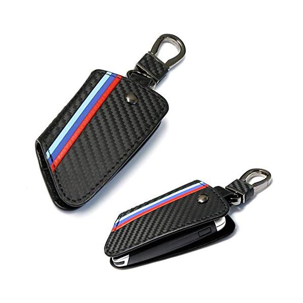 商品名:  iJDMTOY M-Colored Stripe Black Carbon Fiber Pattern Leather Key Holder with Keychain Compatible With 2016-up BMW X...