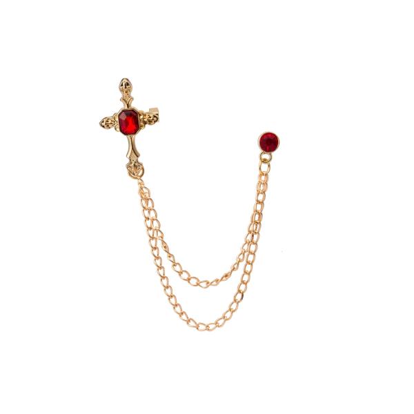商品名: Knighthoodメンズレッドストーンクロスwith HangingチェーンブローチGolden Knighthood Red Stone Cross with Hanging Chain Brooch Goldenブランド: ...