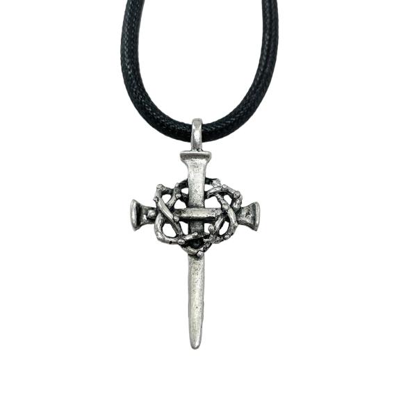 商品名: Crown of Thornsアンティークピュータークロスネックレス FORGIVEN JEWELRY Cross Nail Crown of Thorns Pewter Antique Silver Metal Finish P...