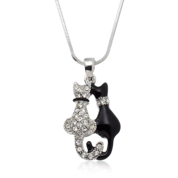 商品名: PammyJ Silvertone Double Kitty Catブラックとクリスタルペンダントネックレス, 17 " PammyJ Cat Necklace Black and White Double Kitty Cats ...