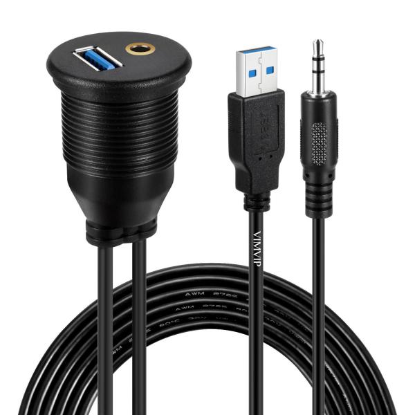 商品名: VIMVIP USBマウントケーブル USB 3.0 &amp; 3.5mm AUX 車用フラッシュマウント 防水 6.5フィート延長フラッシュ ダッシュパネルマウントケーブル 車/ボート/オートバイ用 USB Mount Cab...