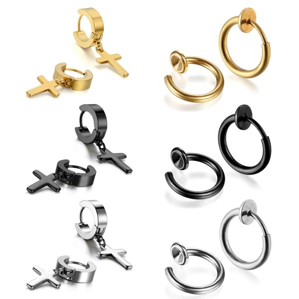 商品名: Aroncent 6ペア ステンレススチール クロスダングル ハギーヒンジフープピアス クリスマスクロス ハギースタッドイヤリング 男性女性へのギフト ウェディングバレンタインデー Aroncent 12 PCS Stainles...