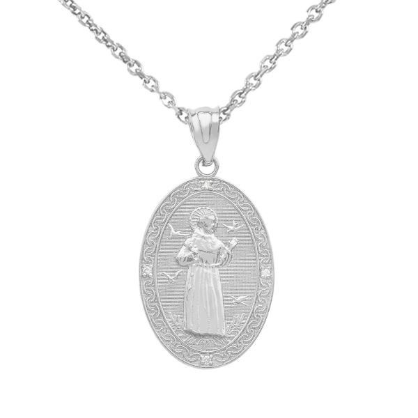 商品名: スターリングシルバーSaint Francis of Assisi CZオーバルメダルチャームネックレス(Small) シルバー Sterling Silver Saint Francis Of Assisi CZ Oval Me...