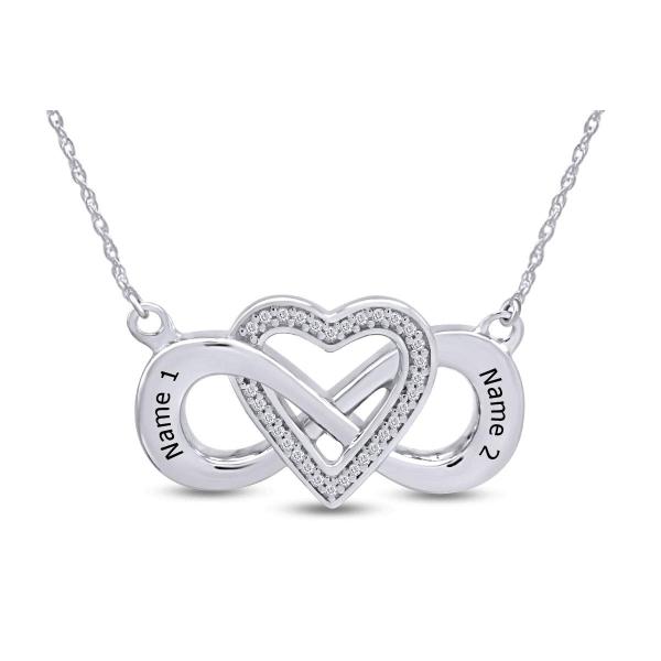 商品名:  Jewel Zone US Personalized Custom Engravable Couple's Natural Diamond Infinity &amp; Heart Necklace 925 Sterling S...