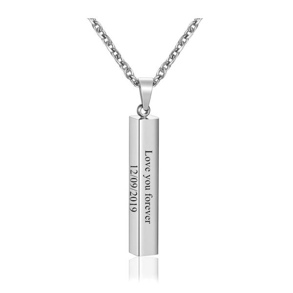 商品名: ZYsta Free Engraving ? カスタマイズカスタムメンズステンレススチールシルバー垂直Cuboidバーネックレス、スクエアスティックバーペンダント&amp;チェーンネックレス誕生日ギフト Zysta Engravi...