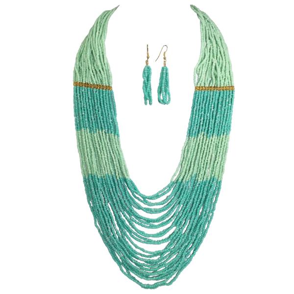 商品名: ロングボーホー シックな多層シードビーズステートメントネックレスとダングルイヤリングセット Gypsy Jewels Long Boho Chic Multi Row Layered Seed Bead Statement Nec...