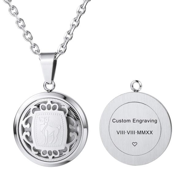 商品名:  MeMeDIY Personalized Zodiac Horoscope Sign Necklace Custom Engraving Name/Date for Men Women Stainless Steel Round...