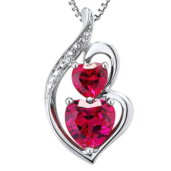 商品名: Lab Created Rubyハートネックレスダイヤモンドアクセントでロジウムメッキスターリングシルバー Lab Created Ruby Heart Pendant Necklace Diamond Accent in Ste...