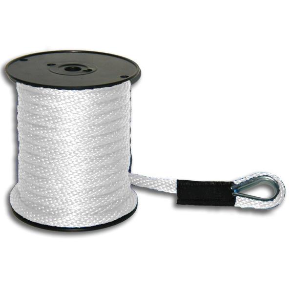 商品名: 5 / 8 " x 100 'ホワイトソリッド三つ編みナイロンアンカーラインW / THIMBLE ? Made in USA 5/8" x 100' White Solid Braid Nylon Anchor Line w/T...