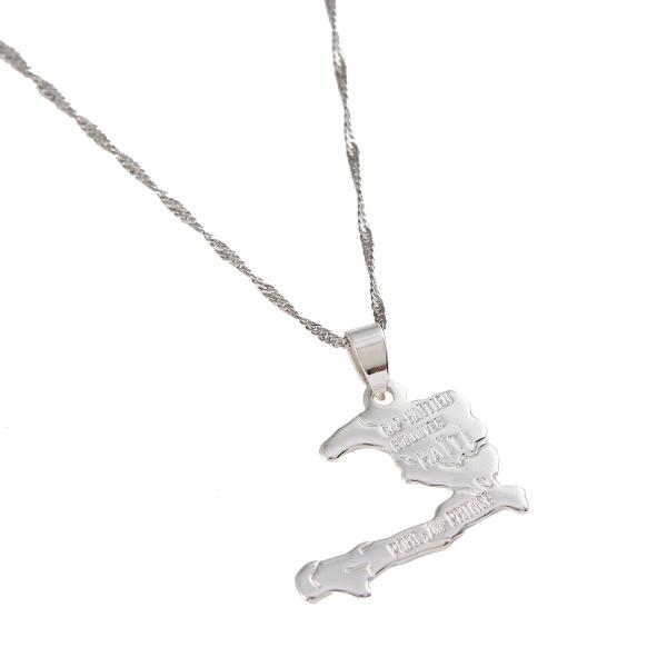 商品名: シルバーメッキハイチ共和国のマップペンダントネックレスチェーンport-au-princeマップジュエリー Silver Plated The Republic of Haiti Map Pendant Necklace Chai...