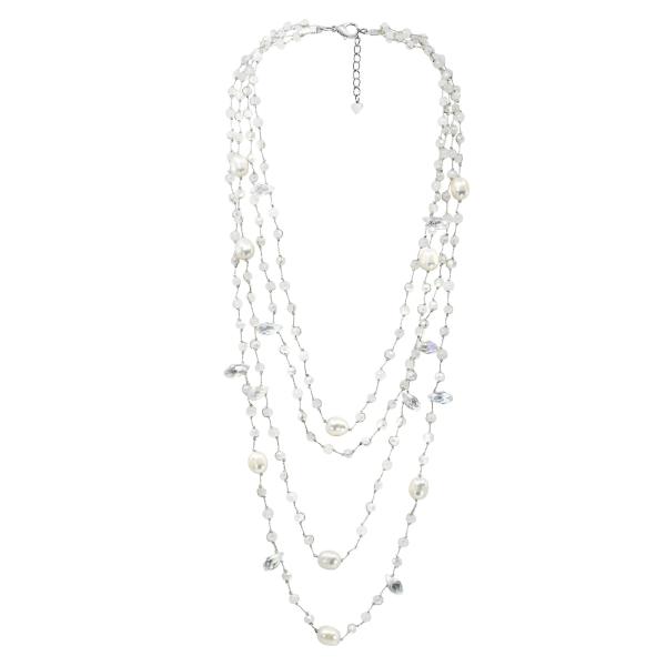 商品名: 複数のストランドLayered Glowing養殖淡水ホワイトパールとストーンネックレス AeraVida Boho Chic Inspired Collection of Pearls, Moonstone, and Mixed...