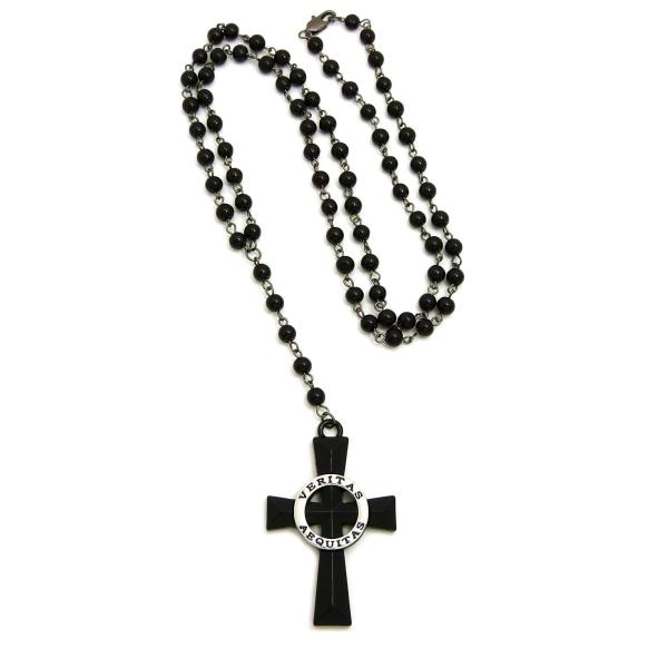 商品名: Colored Veritas Aequitasクロスペンダントwith 6?mm 30?"ブラックストーンロザリオネックレス NYFASHION101 Colored Veritas Aequitas Cross Pendant...