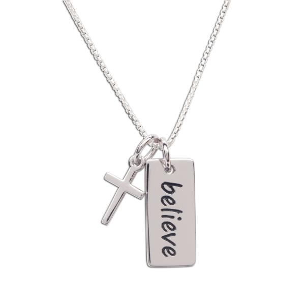 商品名: ガールズ スターリングシルバー 「Faith」または「Believe」ネックレス チャーム付き, 宝石タイプではありません Girl's Sterling Silver "Believe" Necklace with Charm ...