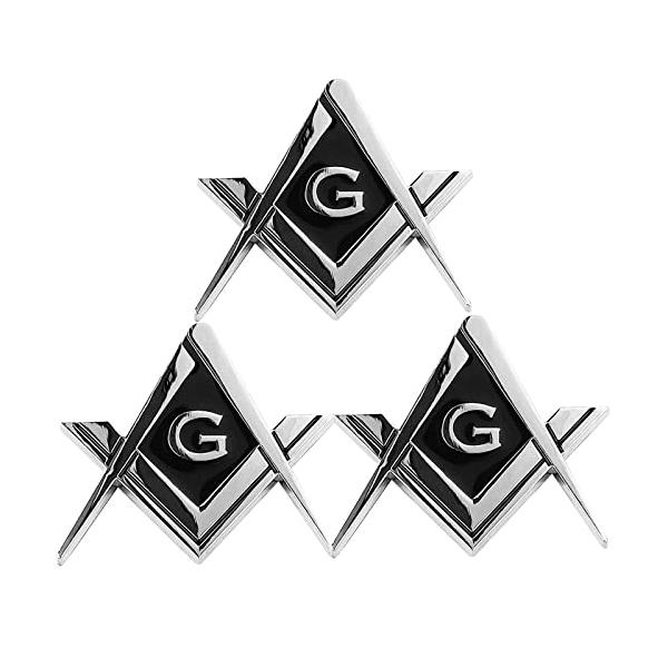 商品名: CREATRILL 3パック 2.75インチ クロムメッキ フリーメーソンカー エンブレム メイソンスクエア コンパス 自動車 トラック オートバイ デカール ギフト アクセサリー 3 Pack 2.75" Chrome Plat...