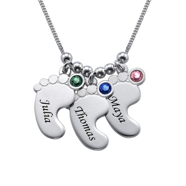 商品名: 1つベビーフィートJewelery刻印名CZ birthstone-ネックレスwith名前ペンダントカスタムMade MYKA - Personalized Engraved Baby Feet Charms Name Neckl...