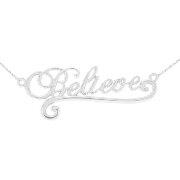 商品名: Believe スクリプトペンダントネックレス 光沢仕上げ 925スターリングシルバー, スターリングシルバー Polished 925 Sterling Silver Believe Script Pendant Necklac...