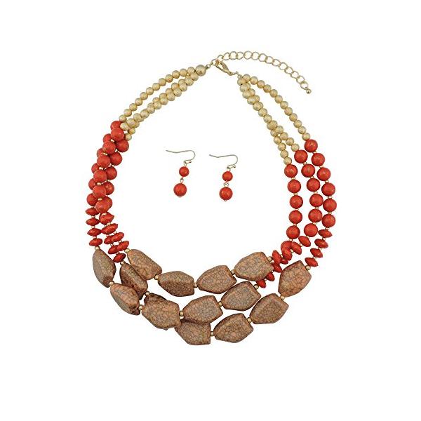 商品名: BOCAR　レディース　多連ビーズネックレス　ステートメント　太めのネックレス・ピアスセット Bocar Multi Layer Necklace for Women Beads Statement Chunky Necklace...