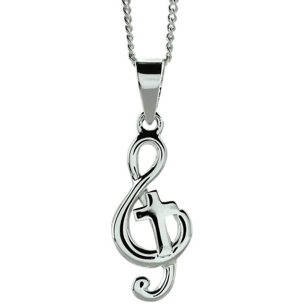 商品名: Dicksons ト音記号 十字架付き スターリングシルバー 18インチ ペンダントネックレス, 金属 Dicksons Treble Clef Music Note With Cross Sterling Silver 18-I...