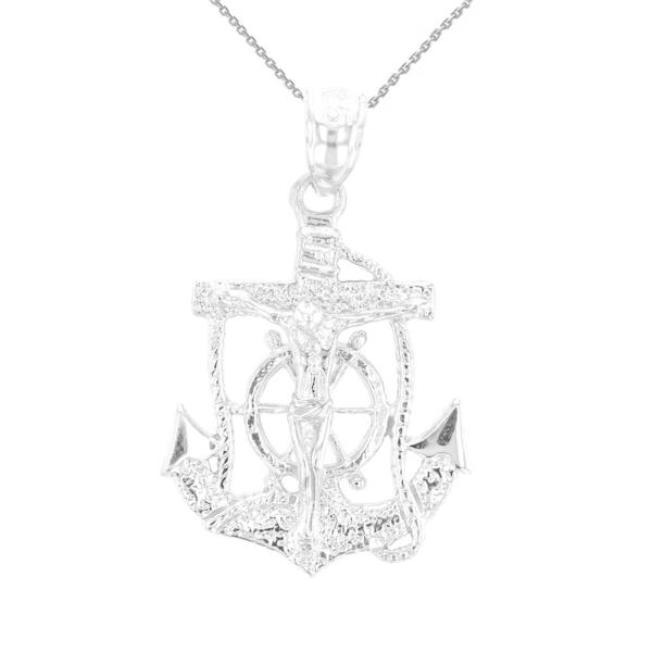 商品名: ソリッドスターリングシルバー マリナーズアンカー 十字架ペンダントネックレス シルバー Religious Jewelry by FDJ Solid Sterling Silver Mariners Anchor Crucifix...