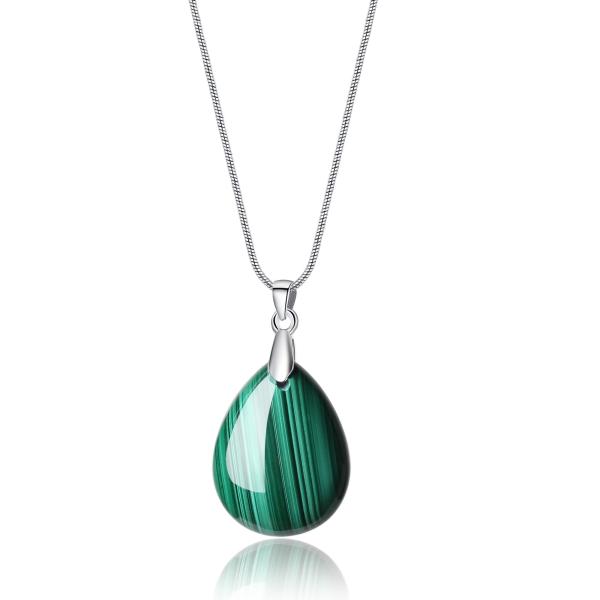 商品名: COAIステンレススチールチェーン水ドロップSemi Precious Stonesペンダントネックレスの女性18?" AMORWING Teardrop Malachite Green Stone Necklace for Wo...