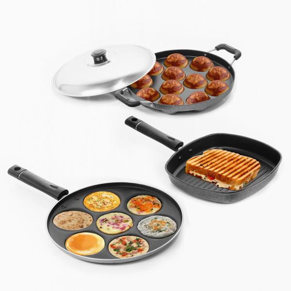 商品名: Sumeet Nonstick Essential Combo Set (Multi Snack Maker - 7 Pcs + Grill Pan - 22cm + Grill Appam Patra - 12 Pcs) Sum...