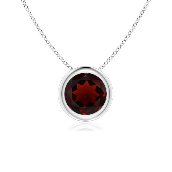 商品名: ベゼルセットラウンドガーネットソリティアペンダント|シルバー Angara Natural Garnet Solitaire Pendant Necklace for Women, Girls in Sterling Silver...