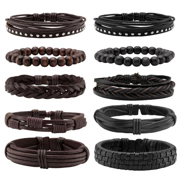 商品名: Eigso 編み込みレザーブレスレット10点セット 男女兼用 麻ひも 木製ビーズ 調節可能なラップブレスレット Eigso 10Pcs Braided Leather Bracelets Set for Men Women Hem...