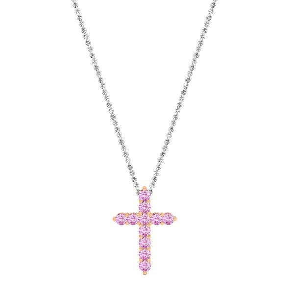 商品名: 14 Kローズゴールドラウンド宝石レディースクロスペンダントシルバーチェーン付属 Dazzlingrock Collection Round Pink Sapphire Holy Cross of Jesus Pendant wi...