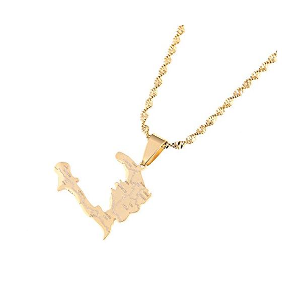 商品名: CBゴールドジュエリーステンレススチールハイチ共和国のマップペンダントネックレスチェーンport-au-princeマップジュエリー Stainless Steel The Republic of Haiti Map Pendan...